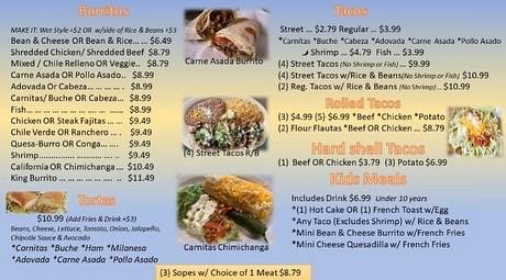 Menu at Los Reyes Mexican Food restaurant, Moreno Valley