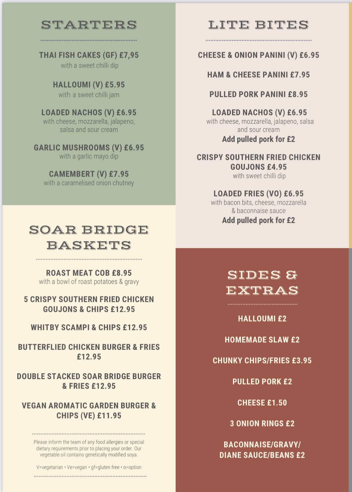 Menu at Soar Bridge Inn pub & bar, Loughborough, 29 Bridge St