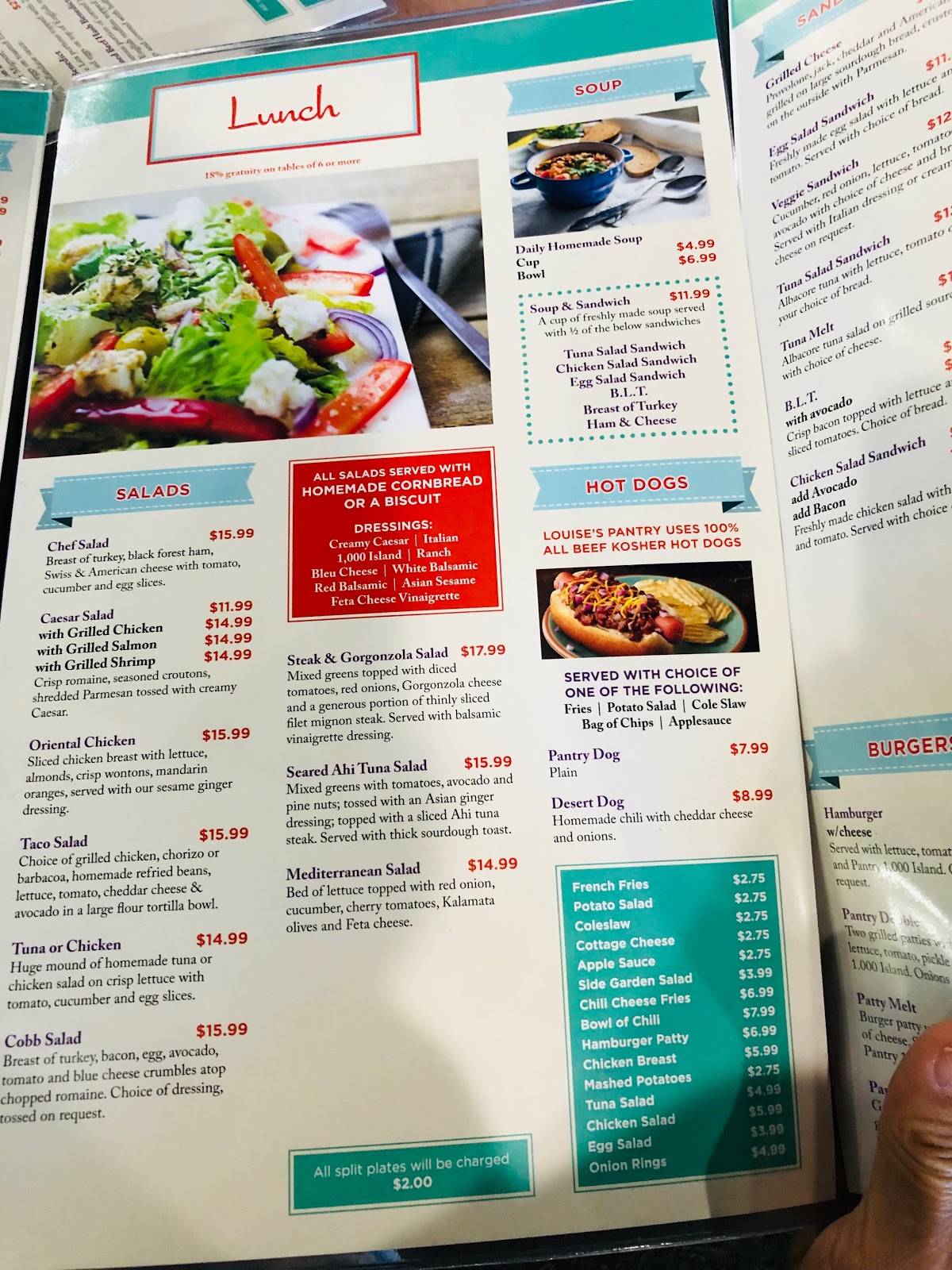 Menu at Louise's Pantry restaurant, La Quinta
