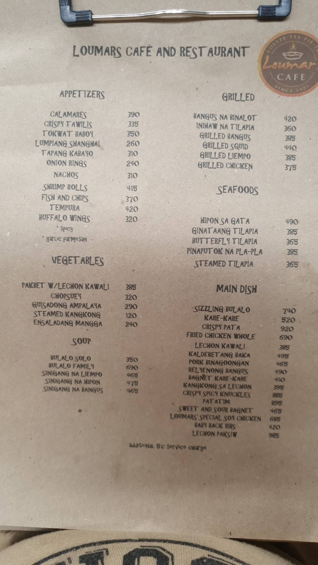 Menu at Loumars Cafe & Restaurant - Tagaytay Francisco, Tagaytay