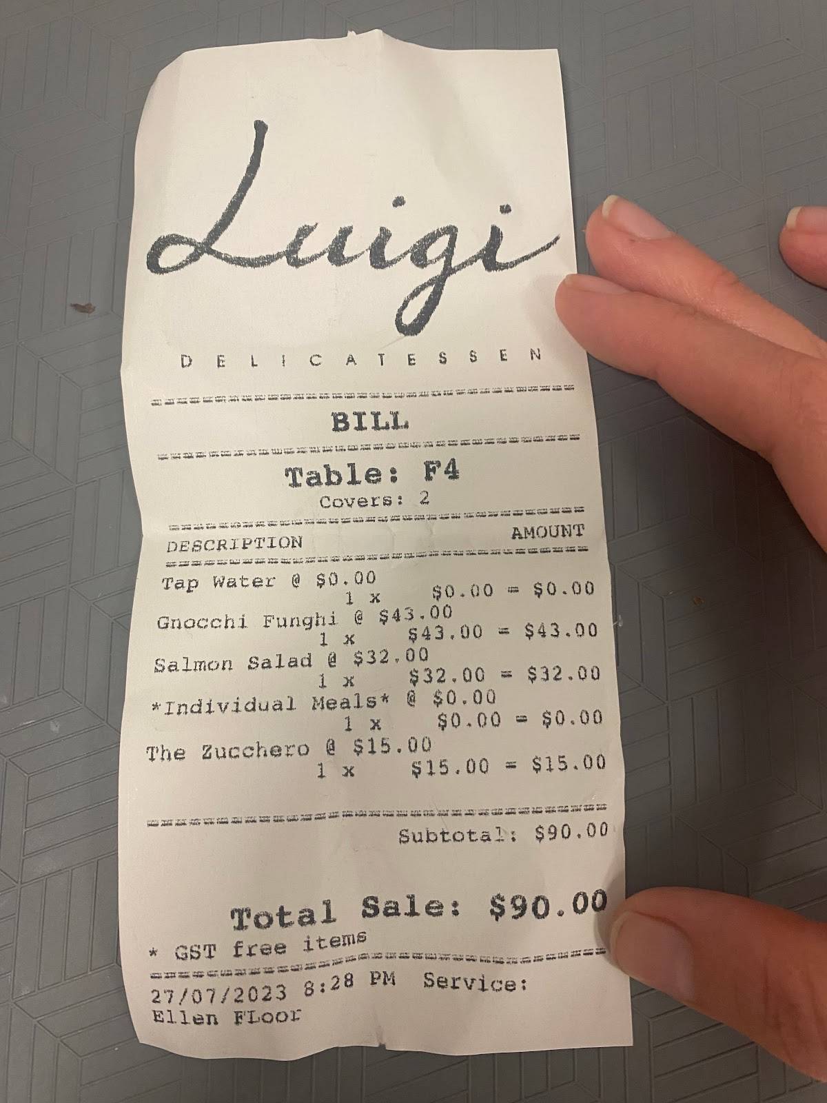 Menu at Luigi Delicatessen cafe, Adelaide