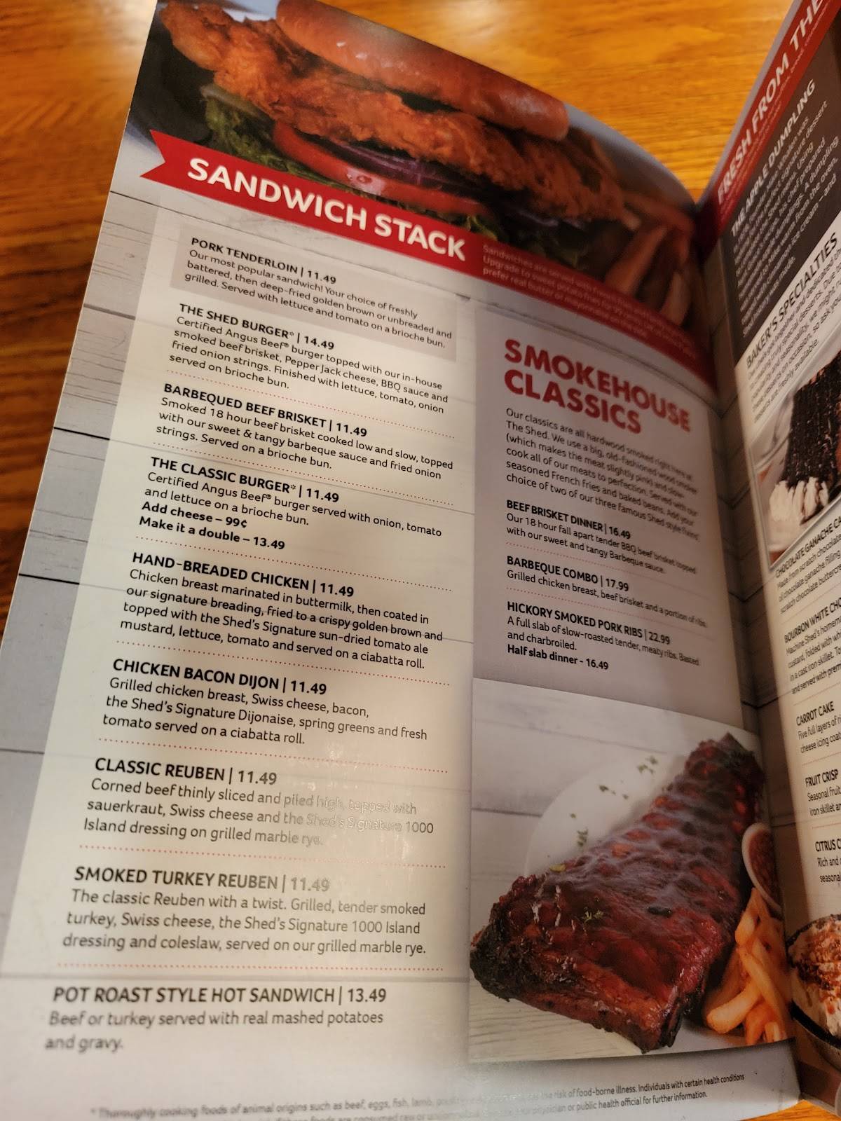 Menu at Machine Shed Restaurant, Rockford