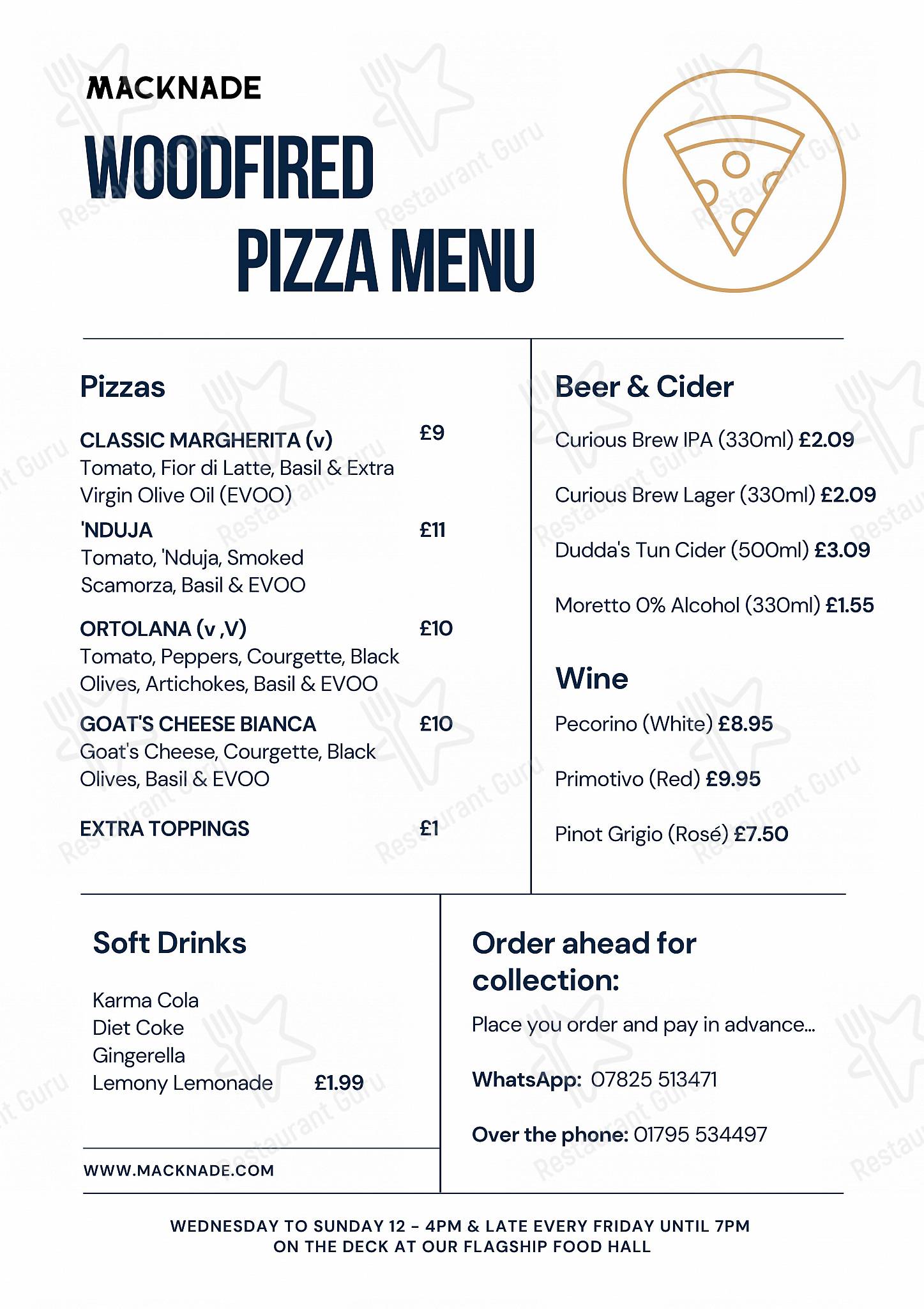 Menu at Macknade cafe, Faversham