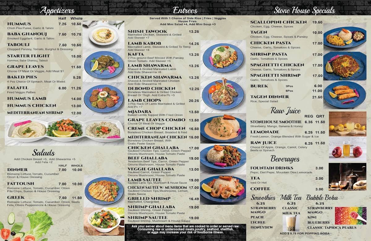 Carta del restaurante Stone House Mediterranean & Grill, Madison Heights