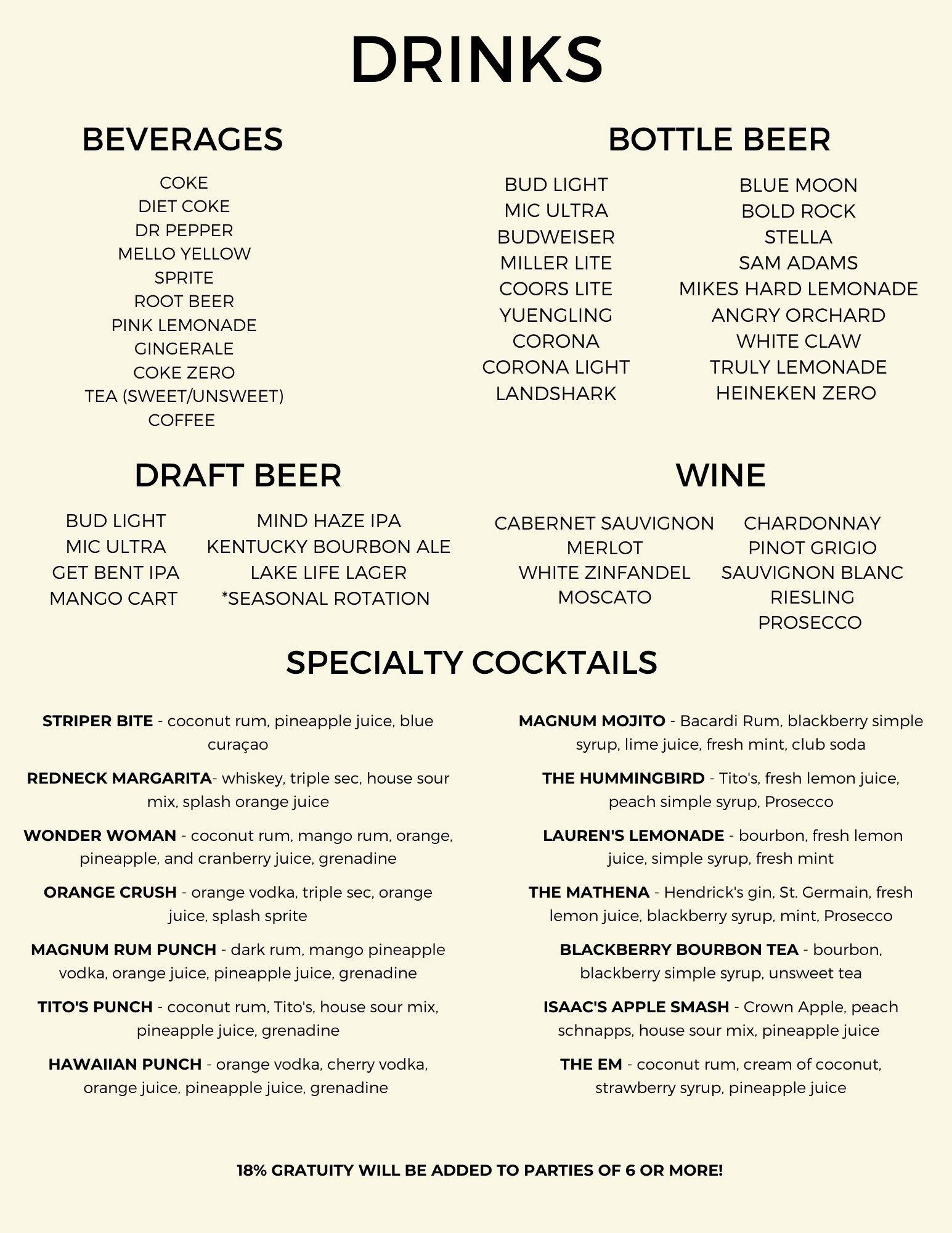 Menu at Magnum Point Marina & Restaurant, Union Hall