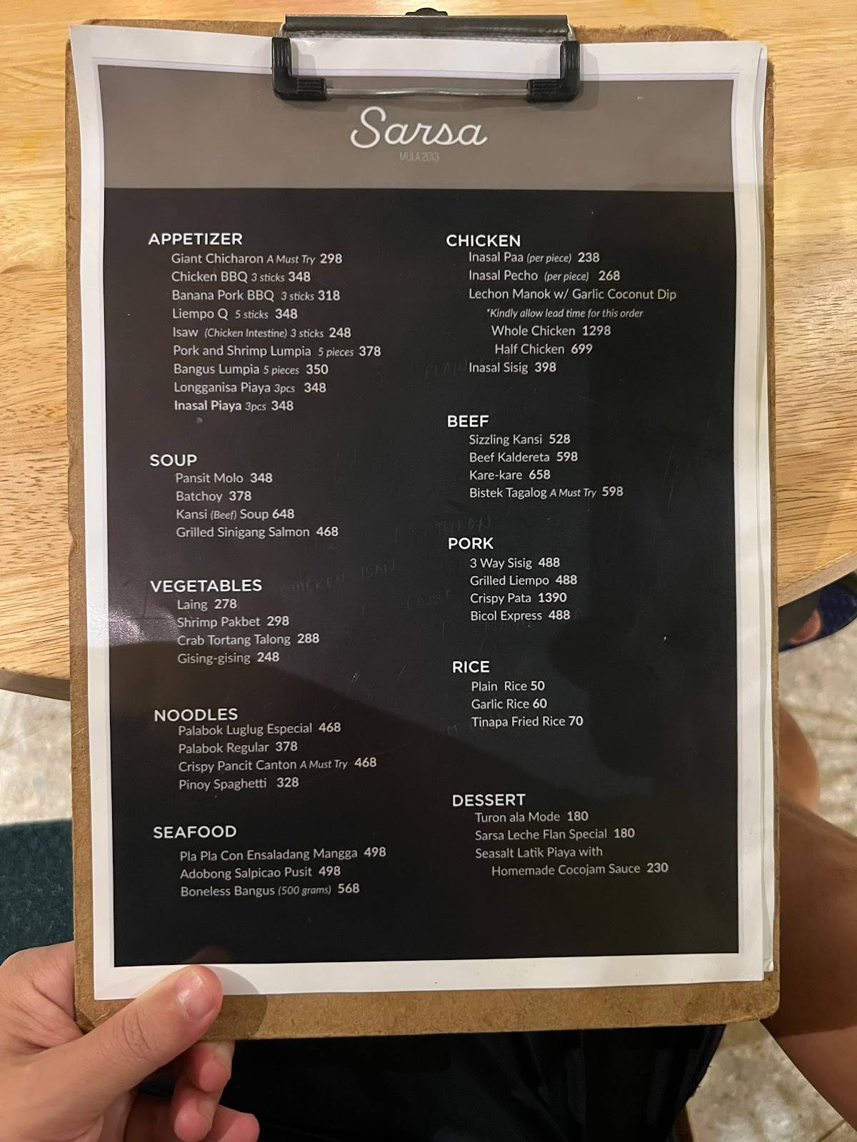 Menu at Sarsá Kitchen + Bar, Makati, 109 Rada