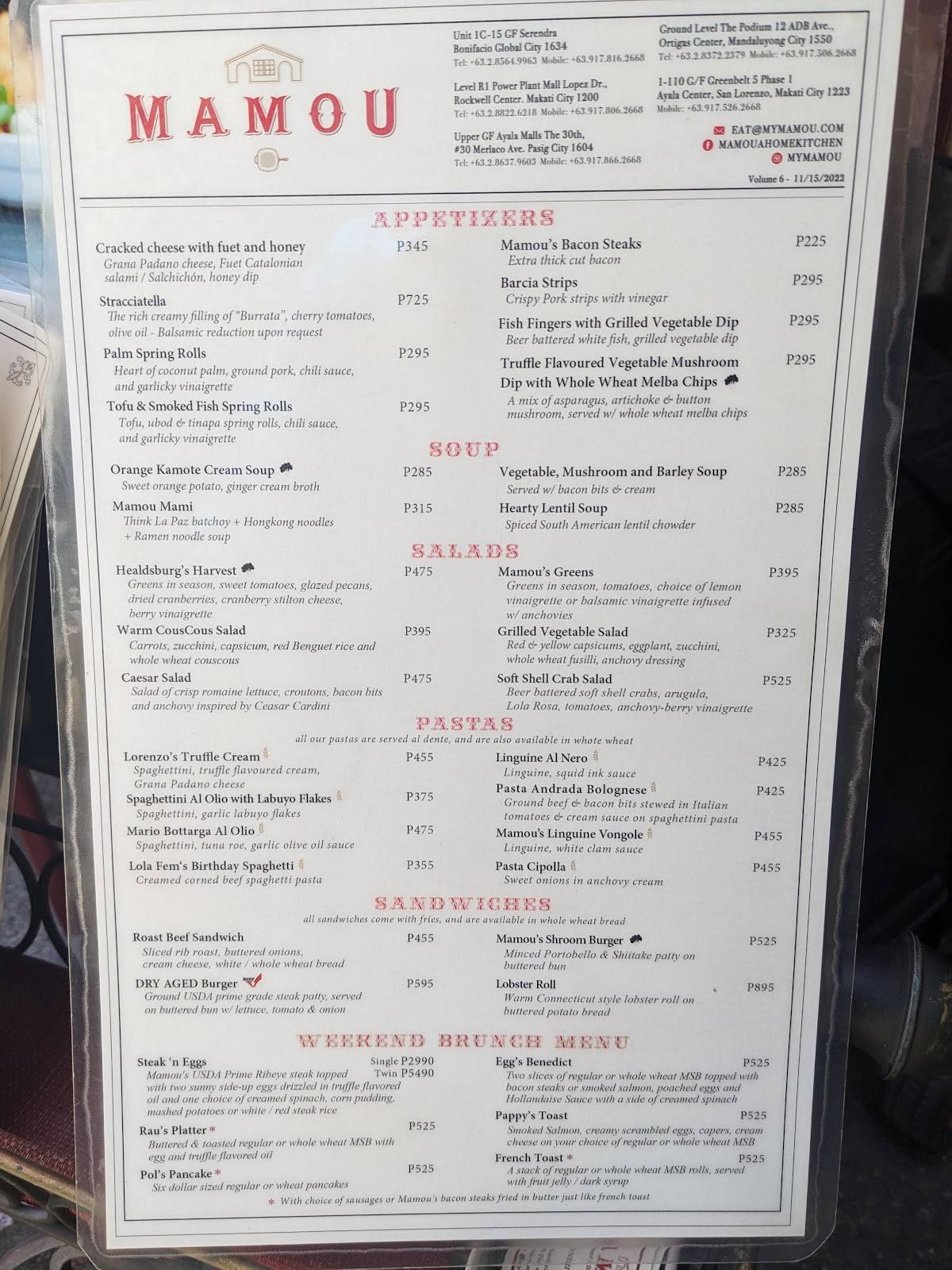 Menu at Mamou - A Home Kitchen steakhouse, Taguig, Mcarthur Avenue ...