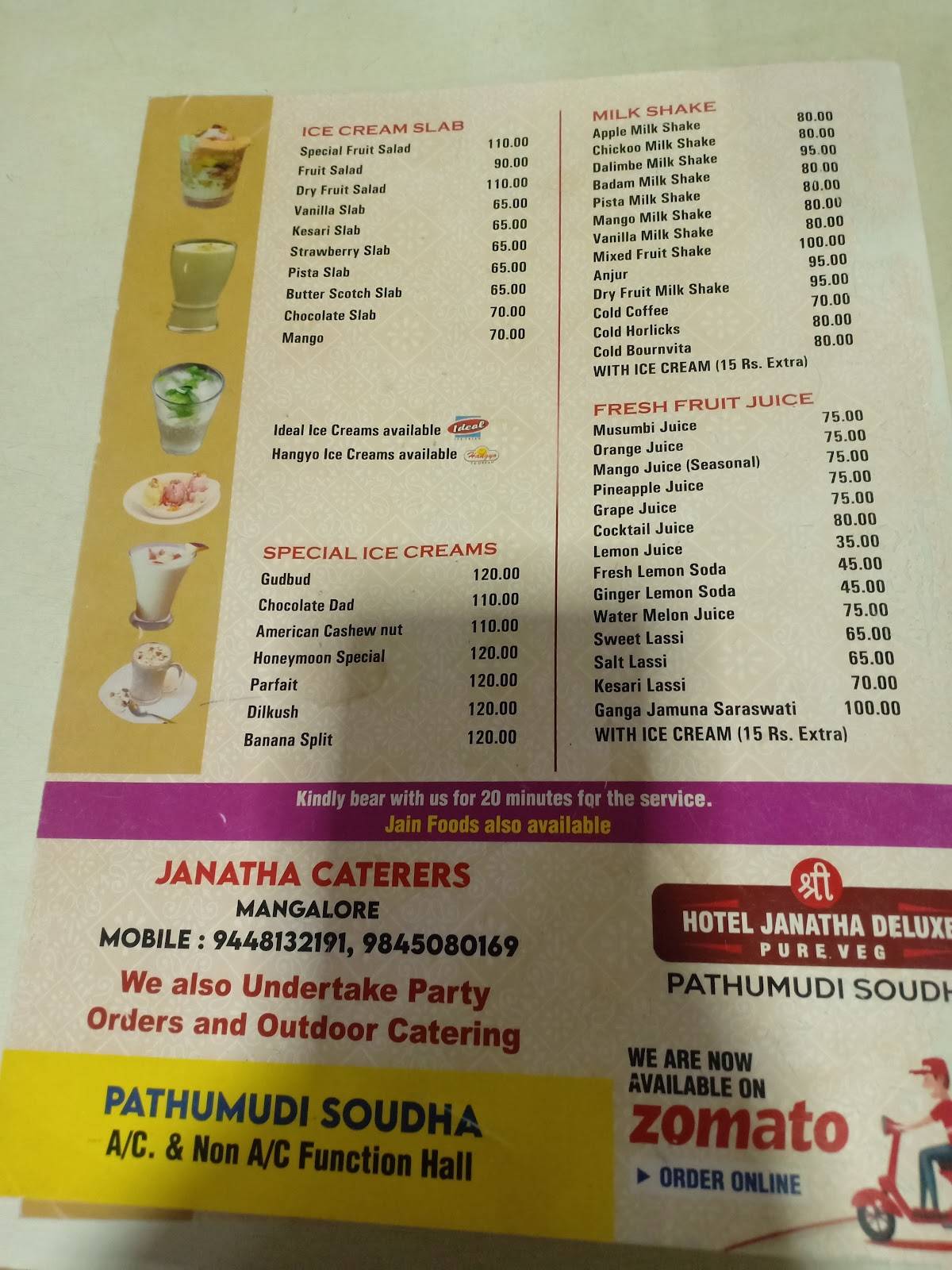 Menu at Hotel Janatha Deluxe Pathumudi Soudha, Mangaluru, Pathumudi Soudha