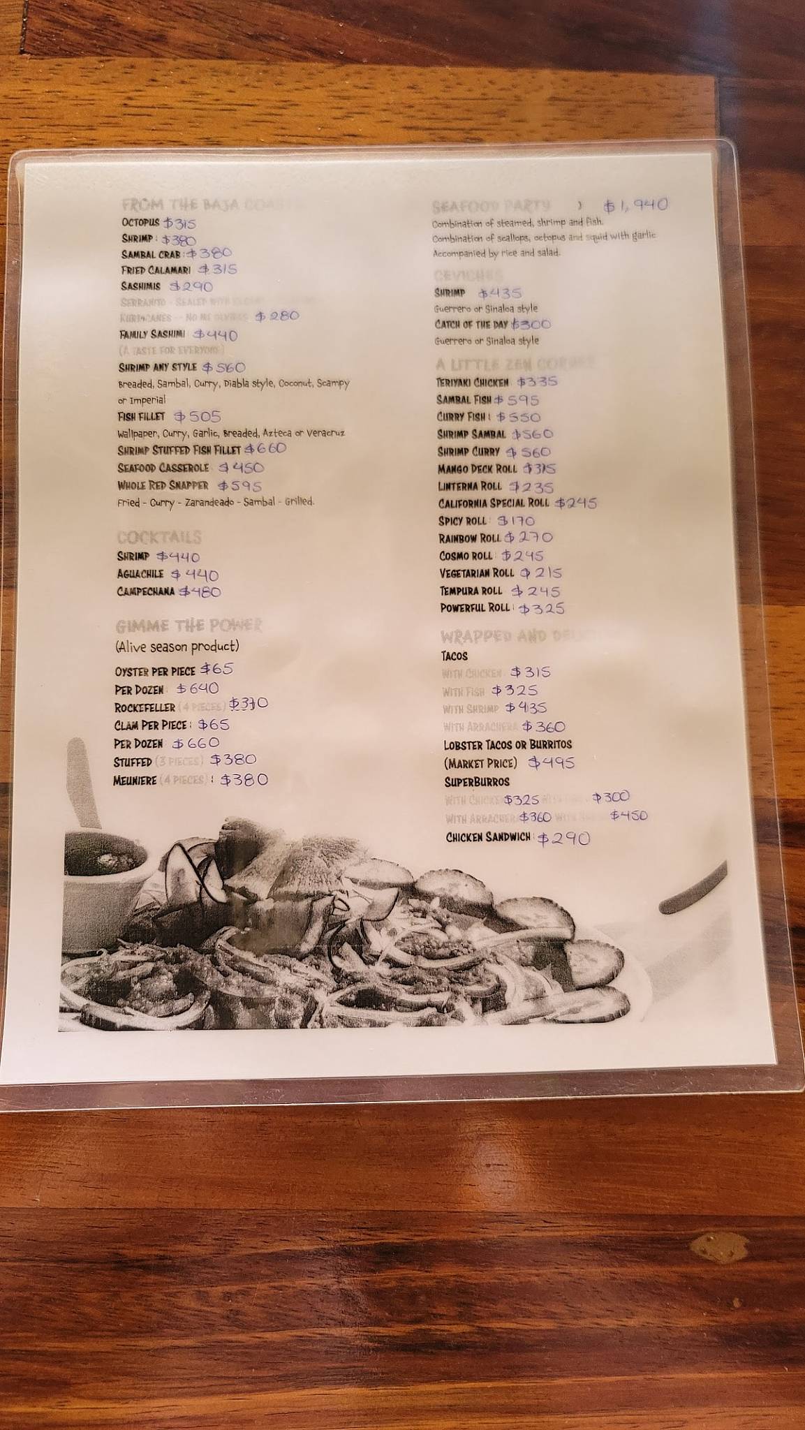 Menu at Mango Deck pub & bar, Cabo San Lucas, Playa El Medano S/N