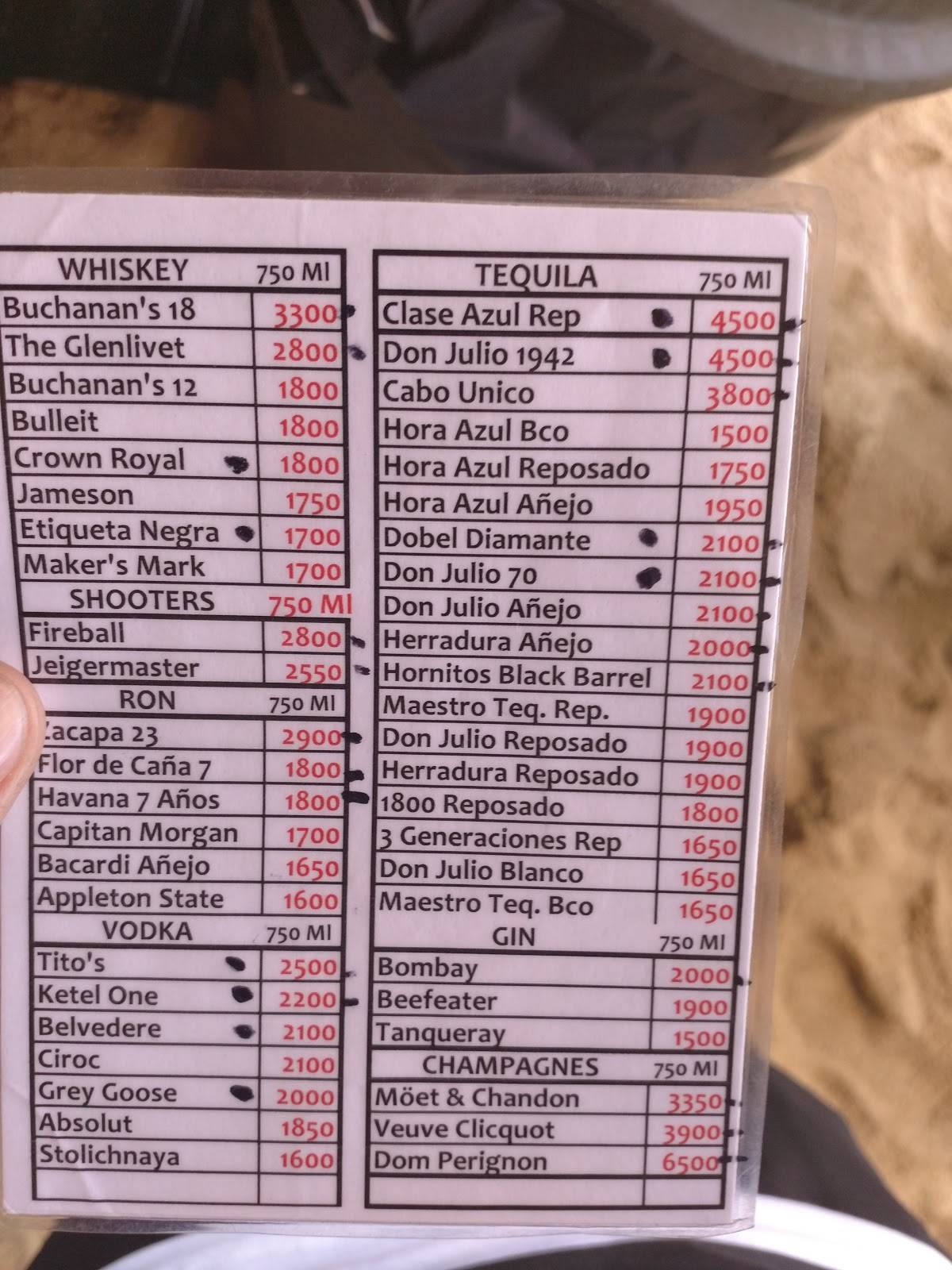 Menu at Mango Deck pub & bar, Cabo San Lucas, Playa El Medano S/N