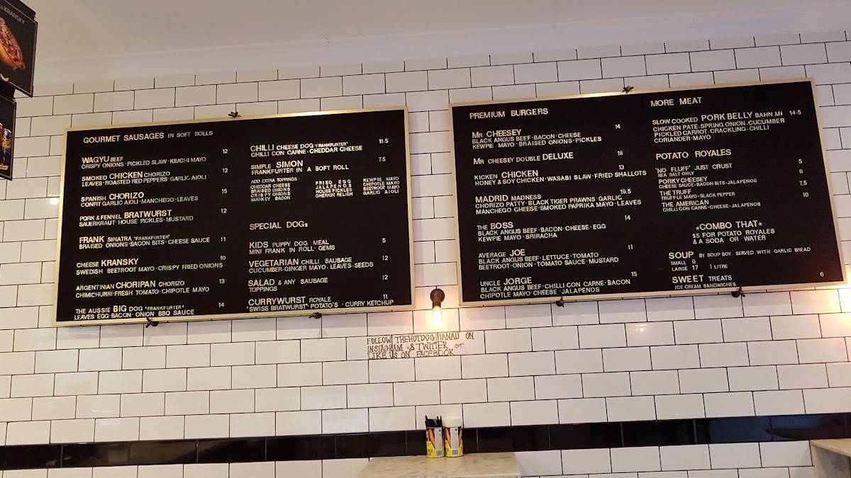 Menu at The Hot Dog Man fast food, Manly