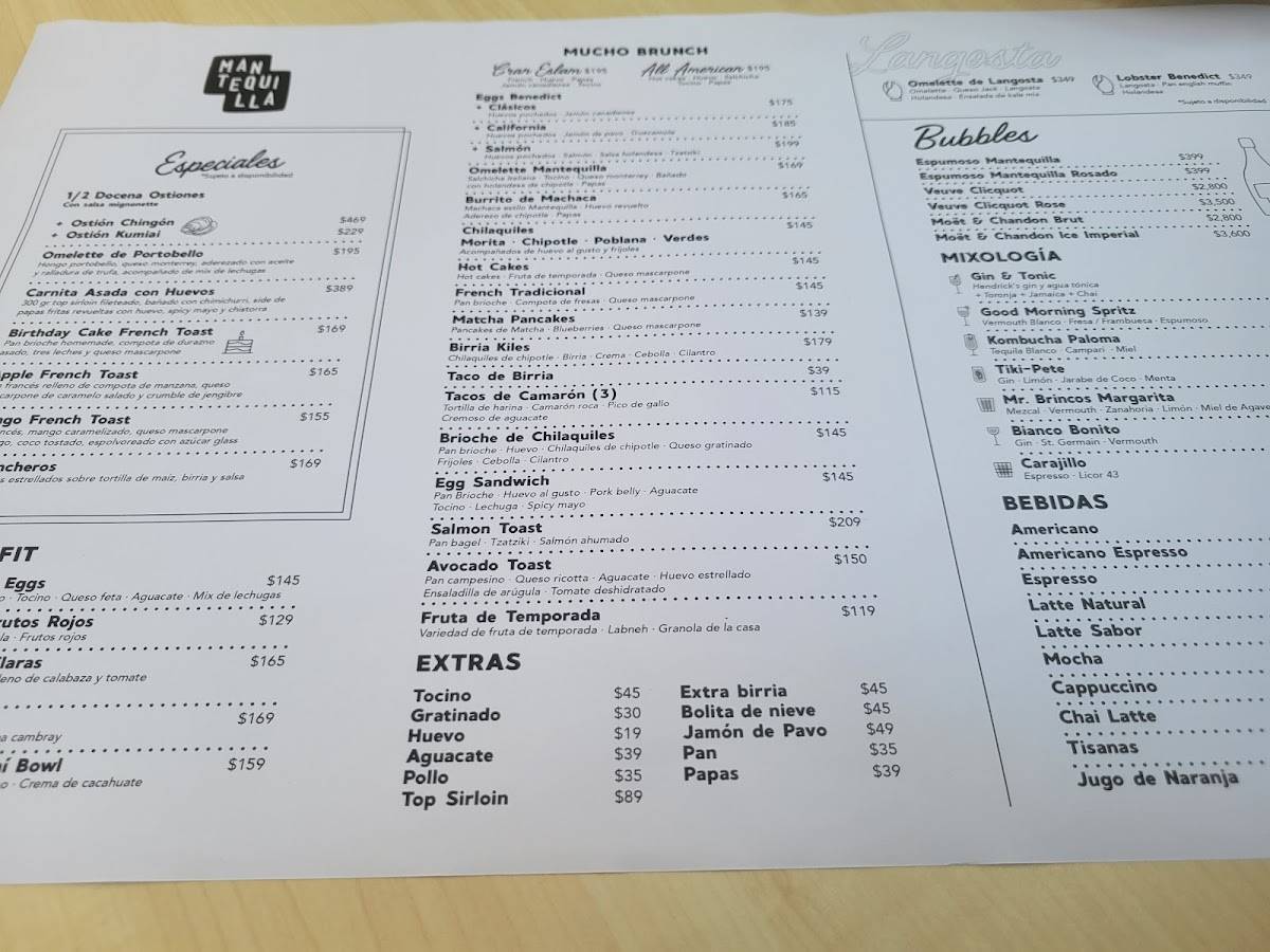 Carta del restaurante Mantequilla Cacho, Tijuana, Av. Colima 2292