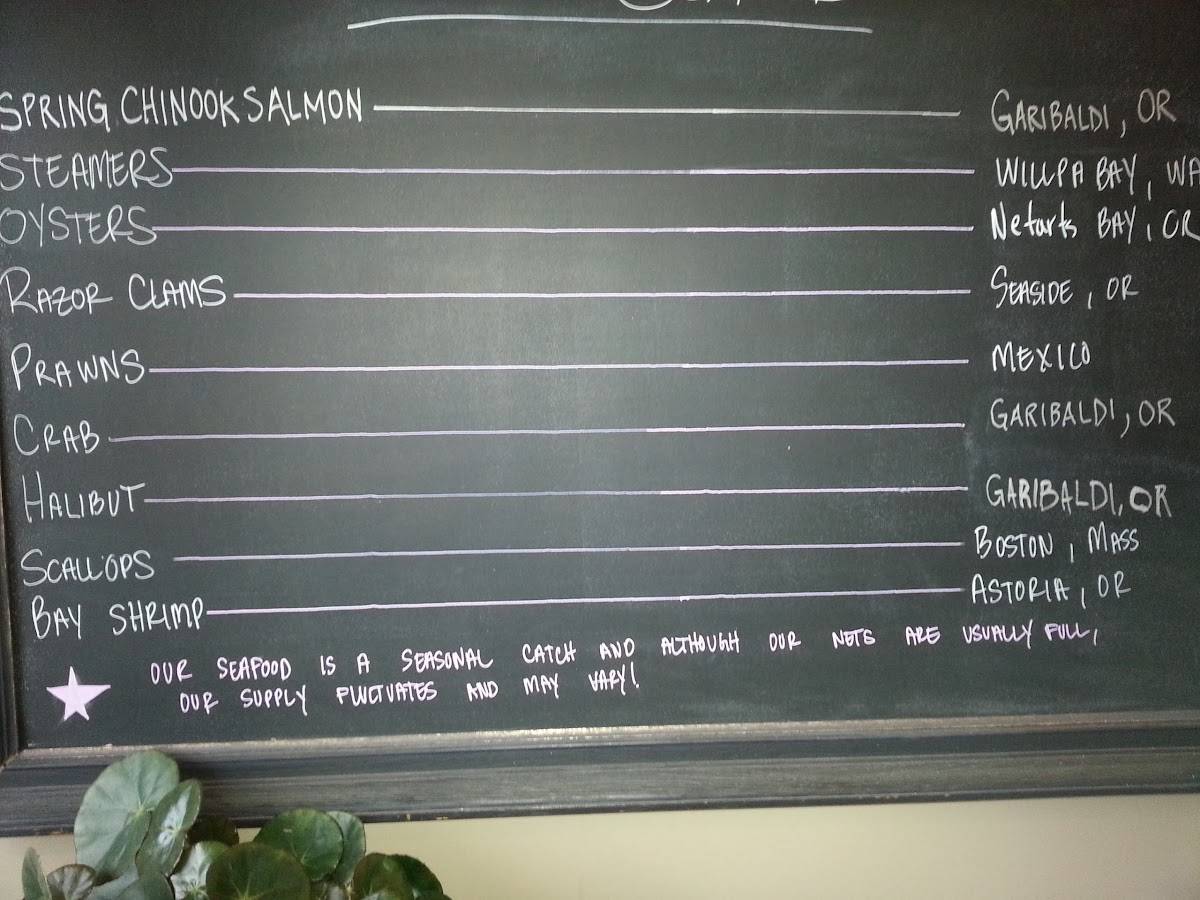 Menu at Big Wave Cafe, Manzanita