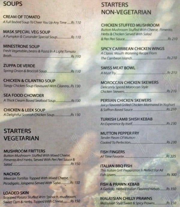 Menu at Maori, Bengaluru