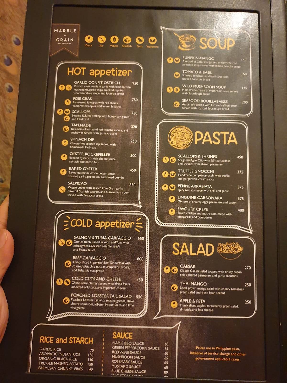 Menu at Marble + Grain Steakhouse, Mandaue City