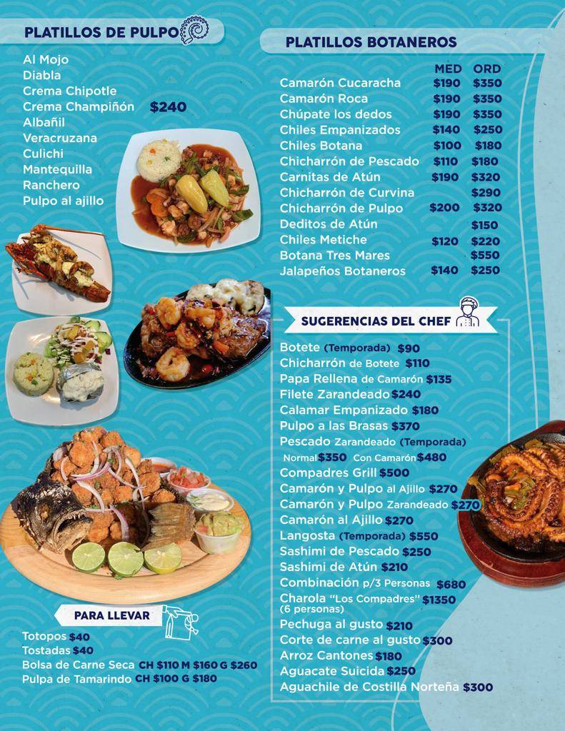 Carta del restaurante Mariscos Los Compadres, Mexicali, Av Pdte Gómez ...