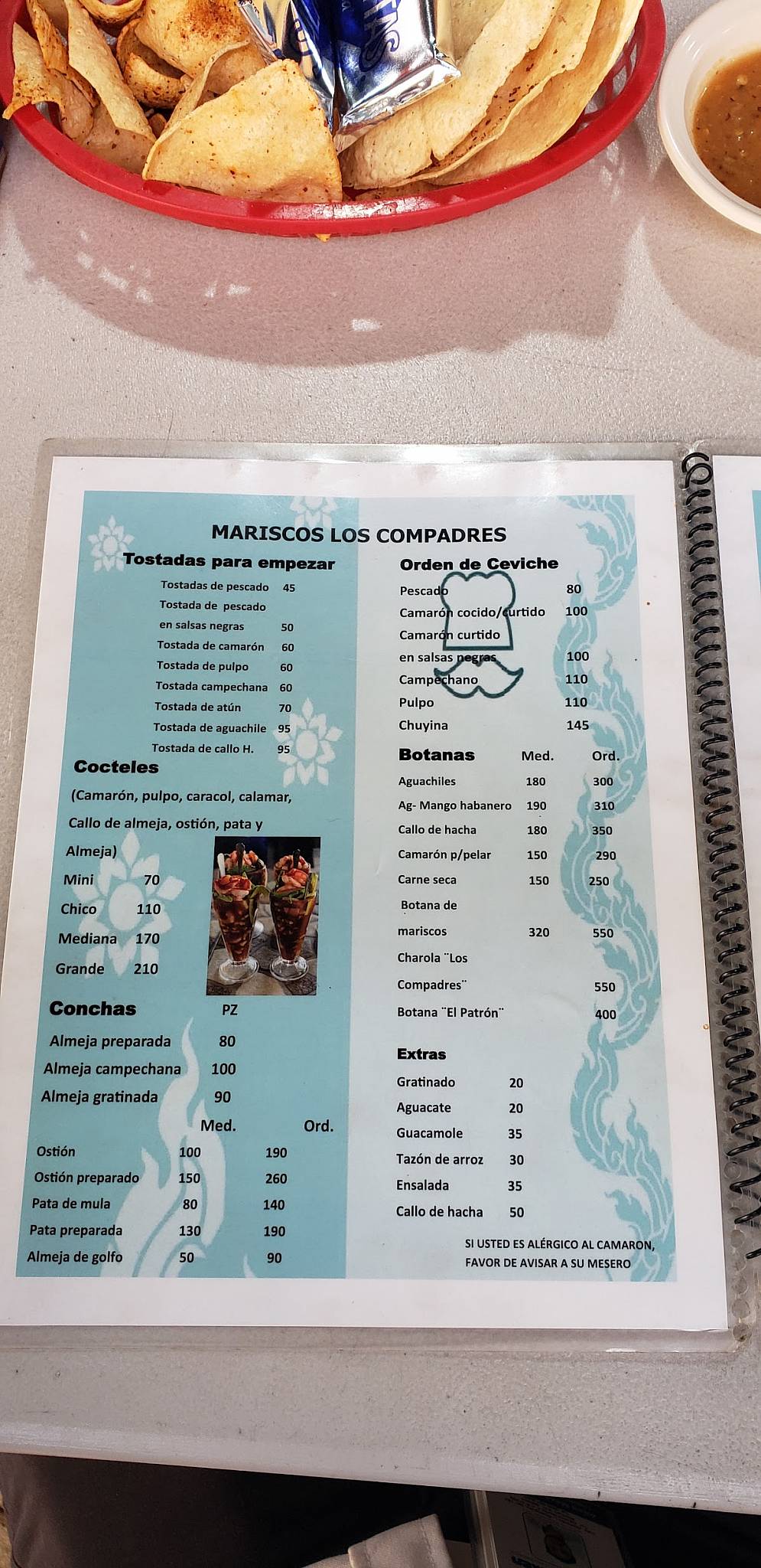 Carta del restaurante Mariscos Los Compadres, Mexicali, Av Pdte Gómez ...