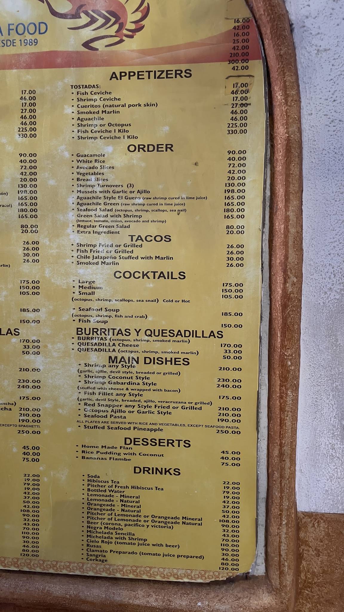 Menu at Mariscos el Guero restaurant, Puerto Vallarta, C. Fco. I ...