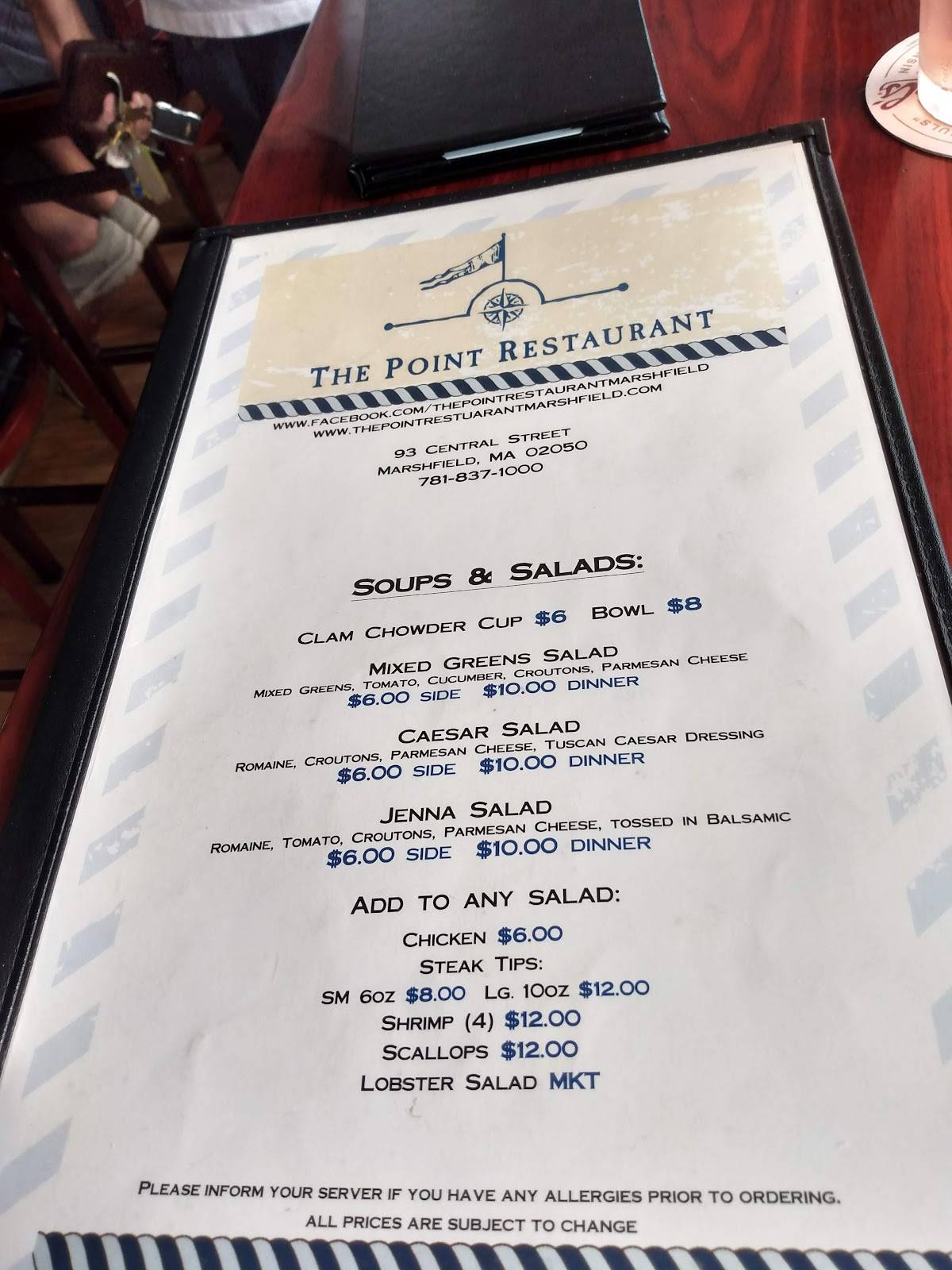 Menu at The Point Restaurant, Marshfield