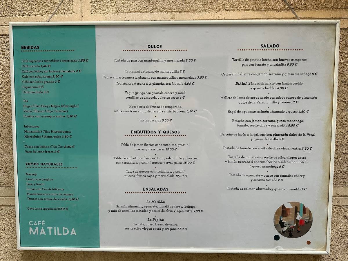 Carta de cafetería Matilda, Madrid, Almadén 15