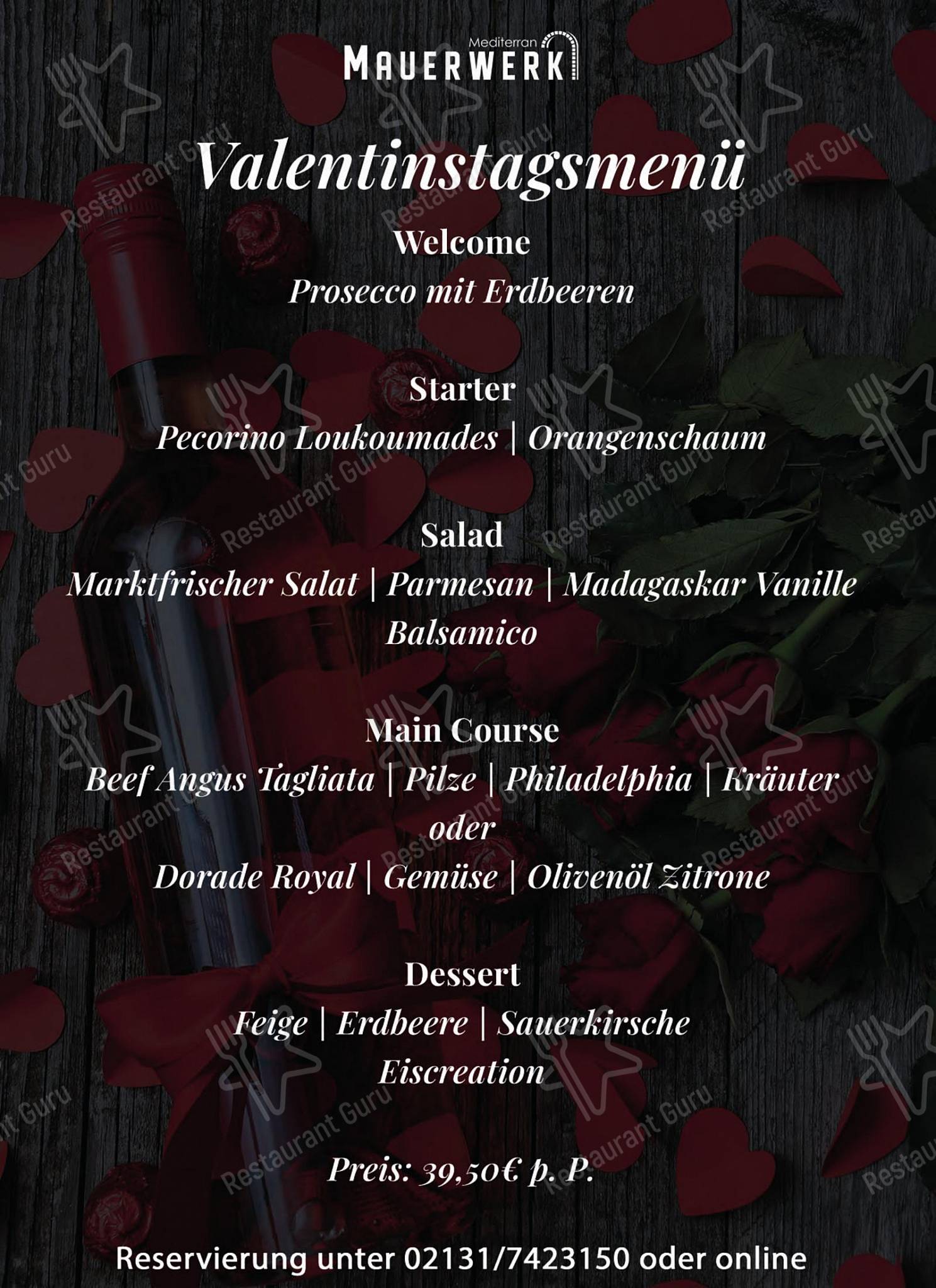 Speisekarte von Mauerwerk Mediterran restaurant, Neuss, Hamtorwall 15-17