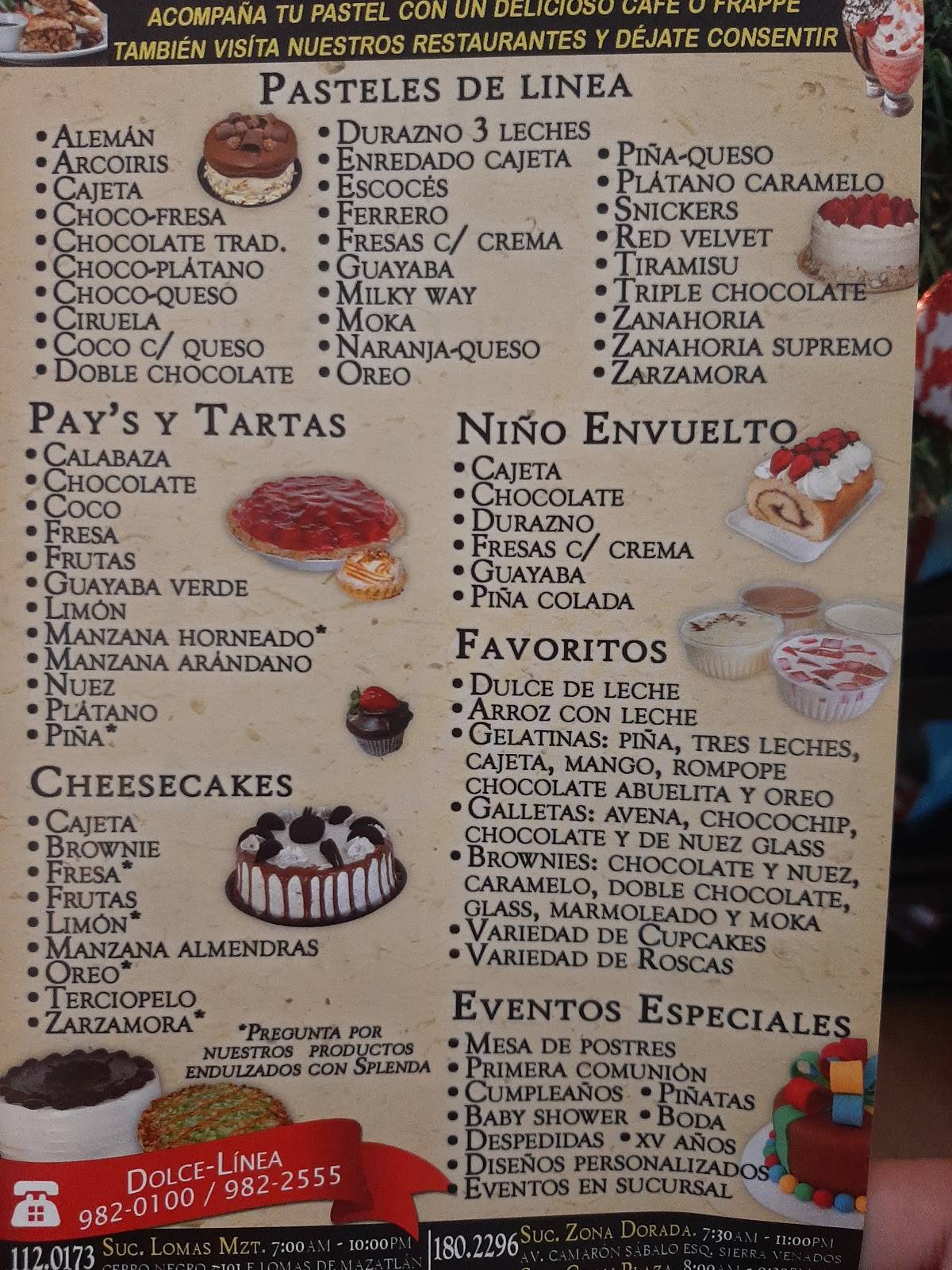 Carta del restaurante Dolce Mami Suc. Zona Dorada, Mazatlán, Av Camarón ...