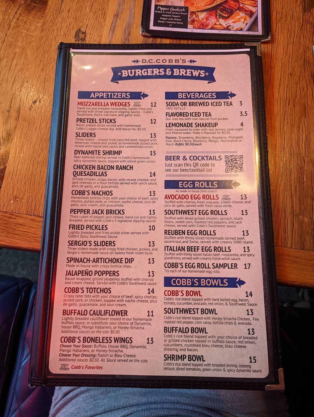 Menu at D.C. Cobb's pub & bar, McHenry