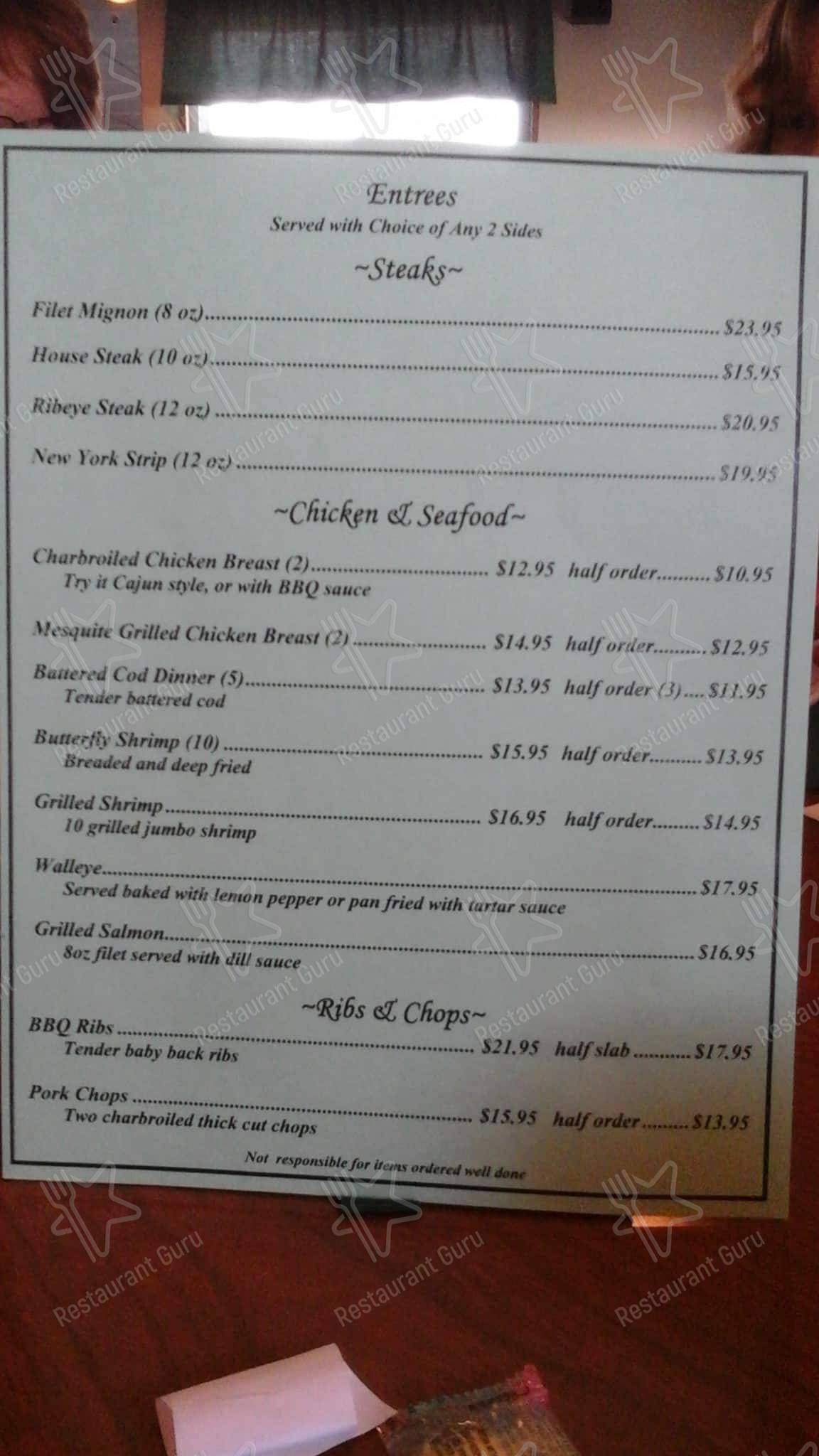Menu at Meadows Restaurant, Springfield