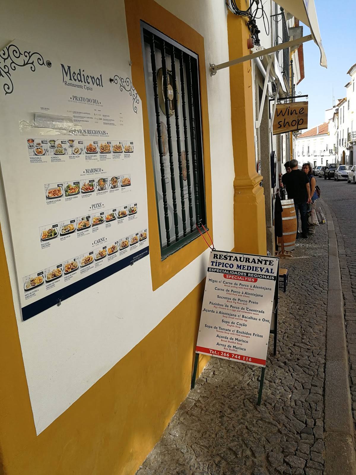 Menu at Medieval restaurant, Evora