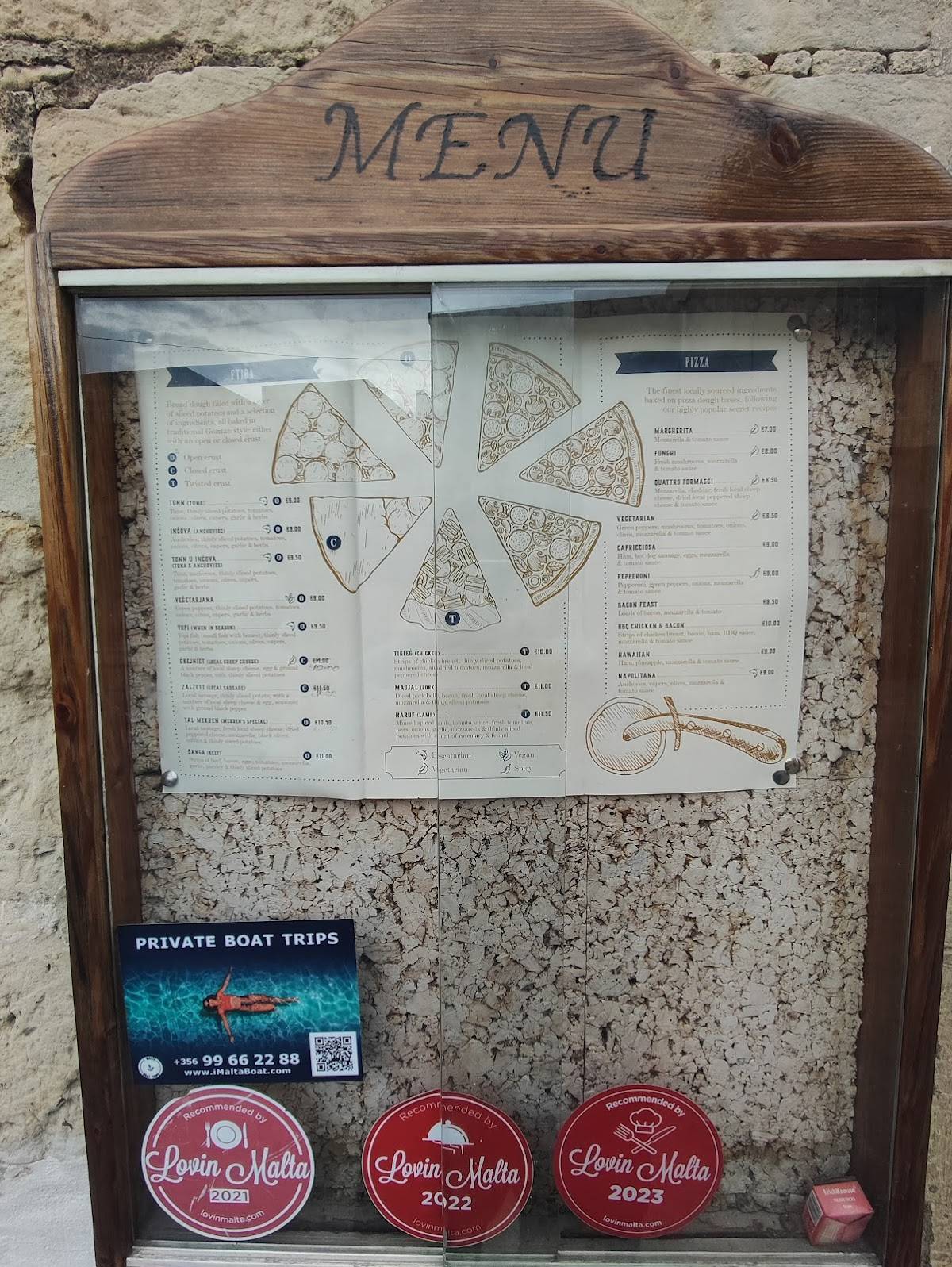 Menu at Mekren's Bakery, Nadur