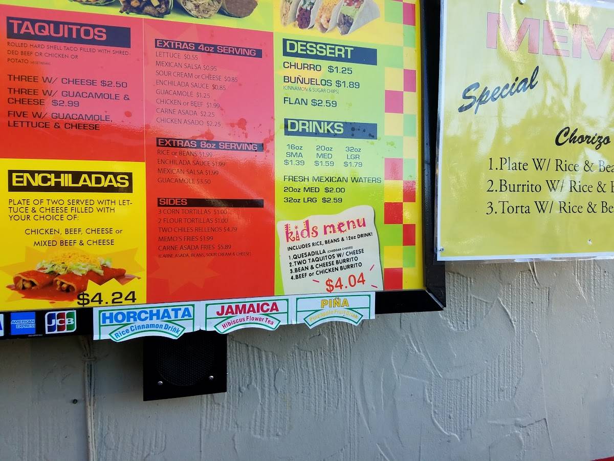 Menu at Memo's Mexican Restaurant, Tacoma