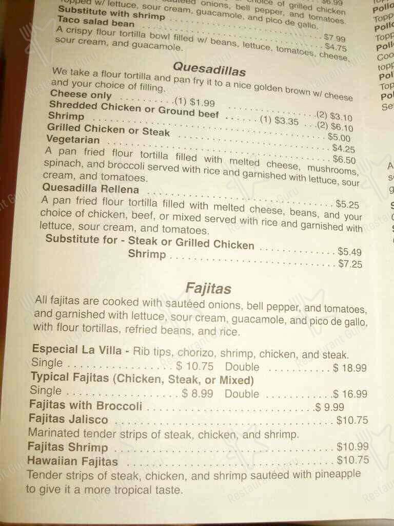 Menu at La Villa Mexican Restaurant, Mena