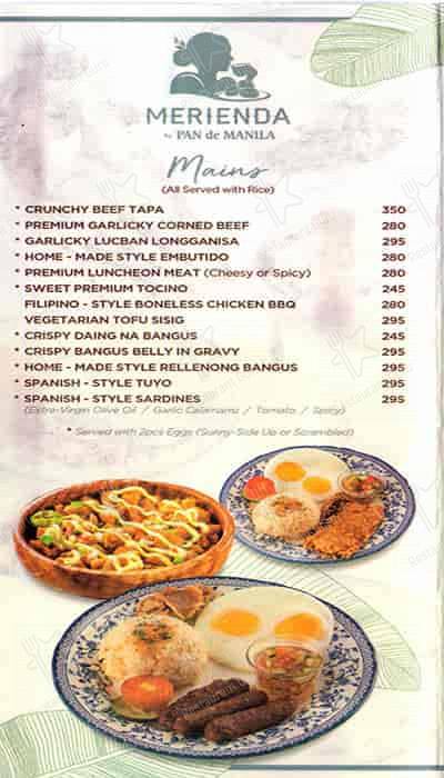 Menu at Merienda by Pan de Manila restaurant, Pasig