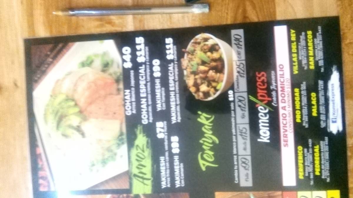 Carta del restaurante kome express, Mexicali, Manuel Gómez Morin y o ...