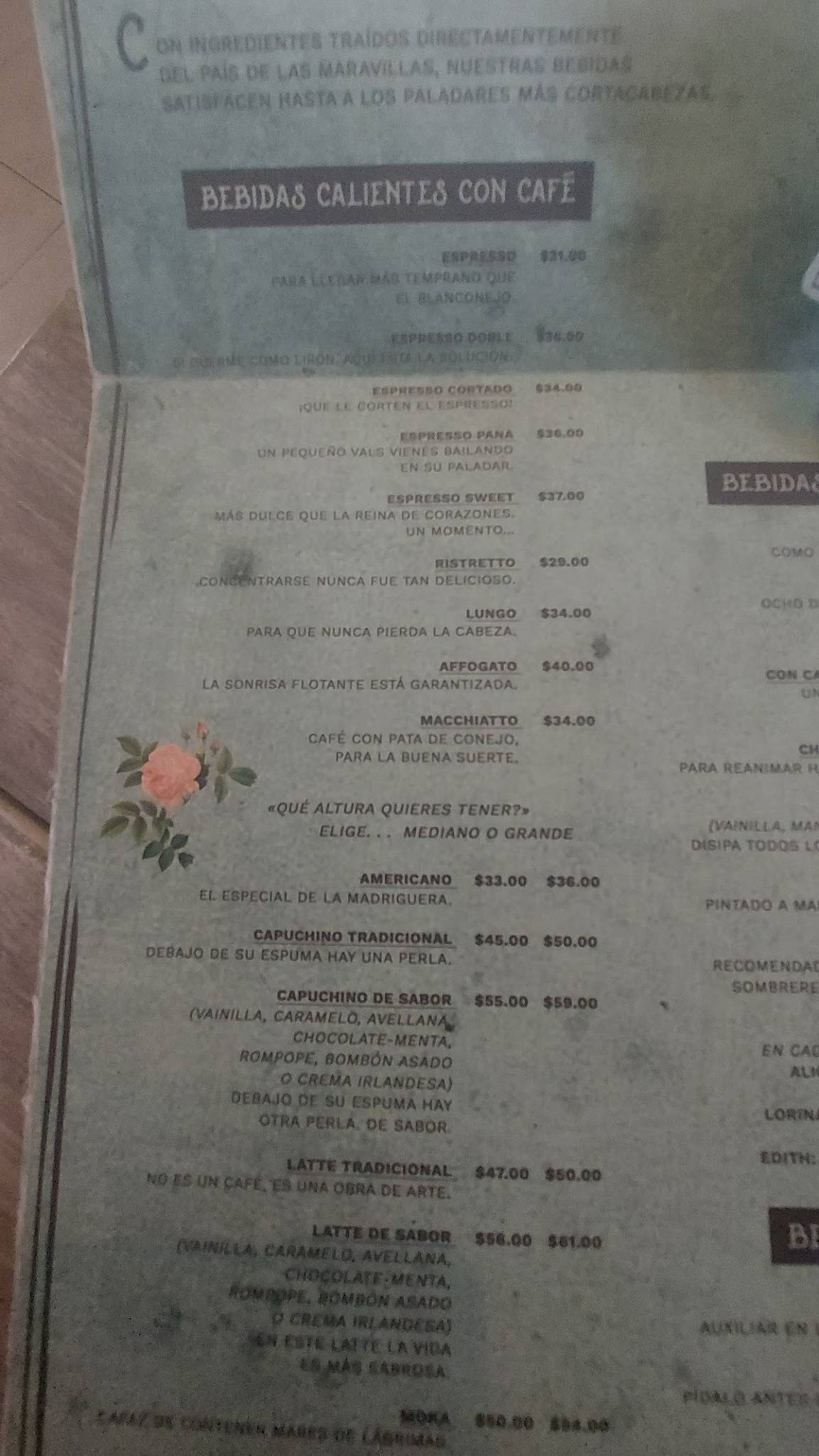 Carta de Down The Rabbit Hole / Cafetería & Crepería, Ciudad de México