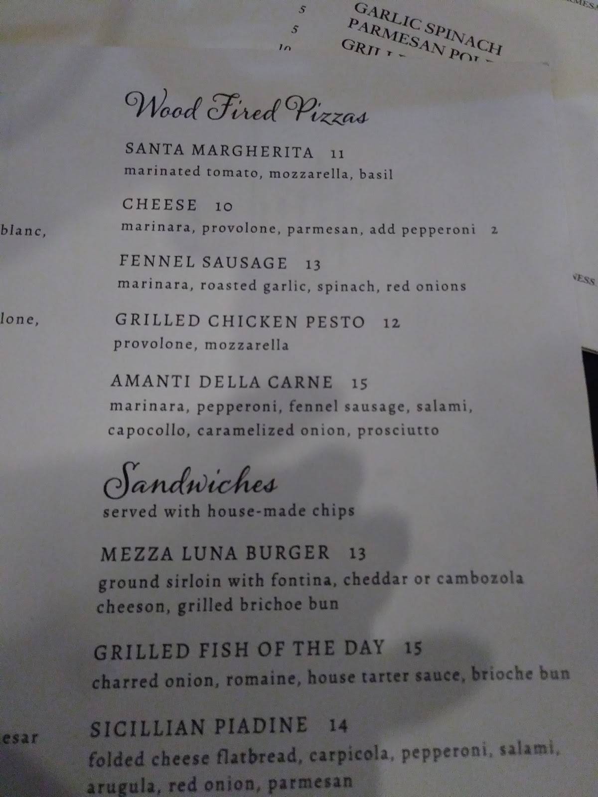 Menu at Mezza Luna restaurant, Huntsville