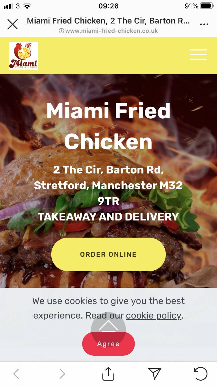 Menu at Miami Fried Chicken pizzeria, Manchester, 2 The Cir