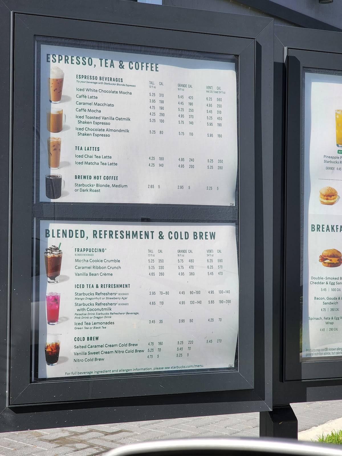 Menu at Starbucks cafe, Miami, Waterford District Dr