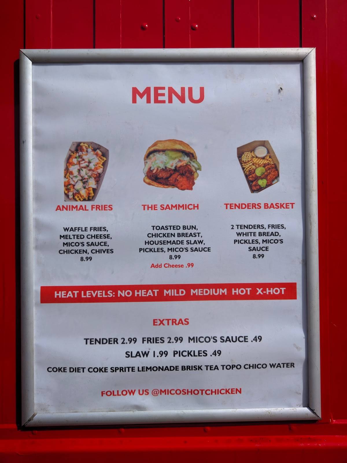 Menu at Mico's Hot Chicken restaurant, Houston, N Durham Dr