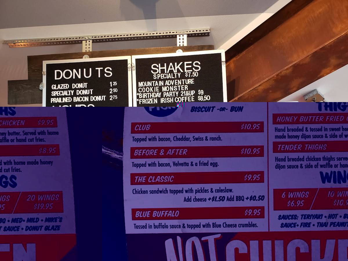 Menu at Mike's Donuts and Chicken cafe, Kenosha