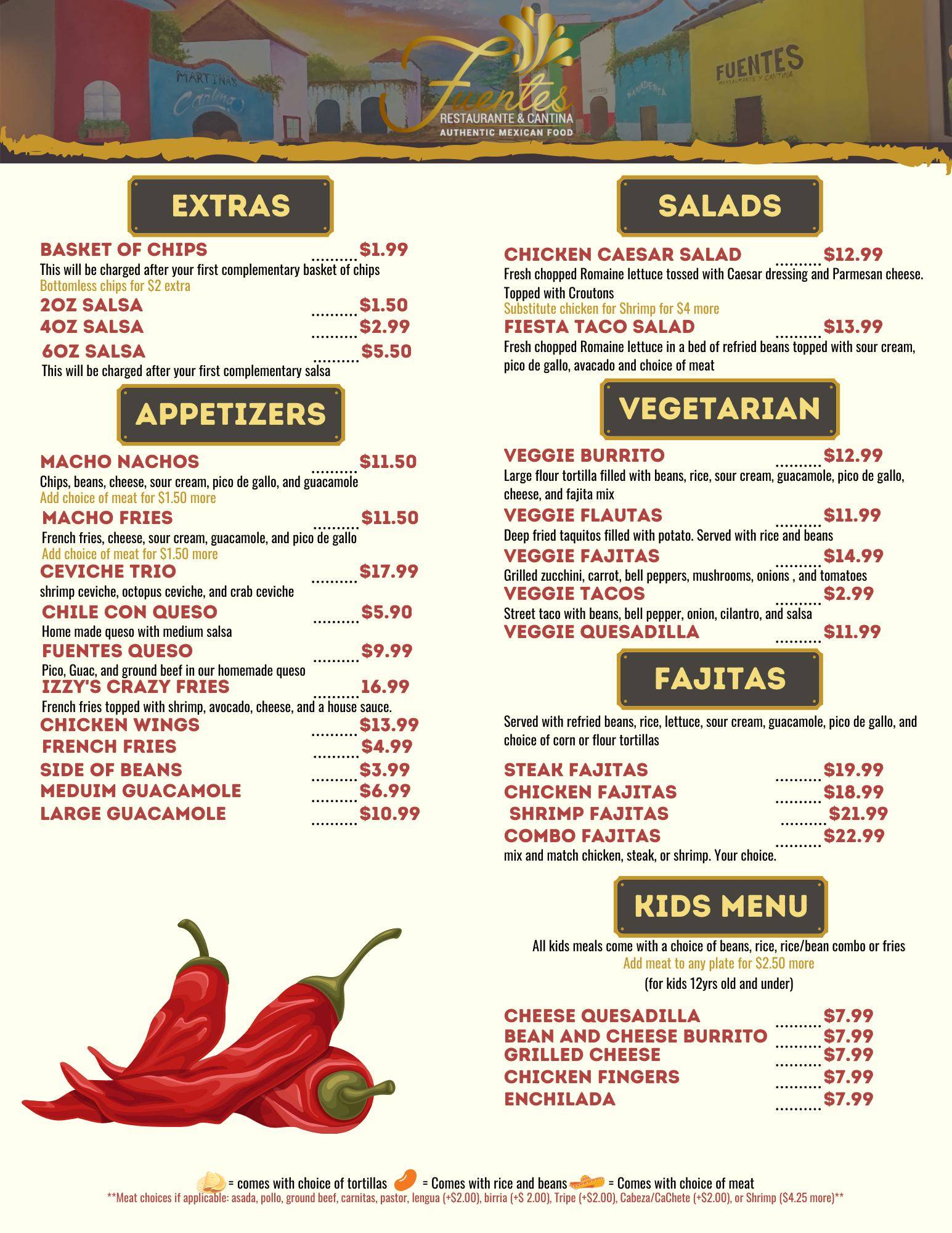 Menu at Fuentes Restaurant & Cantina, Minden