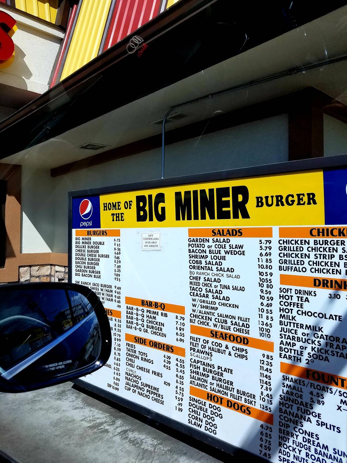 Menu at Miner's Drive-In Restaurant, Yakima