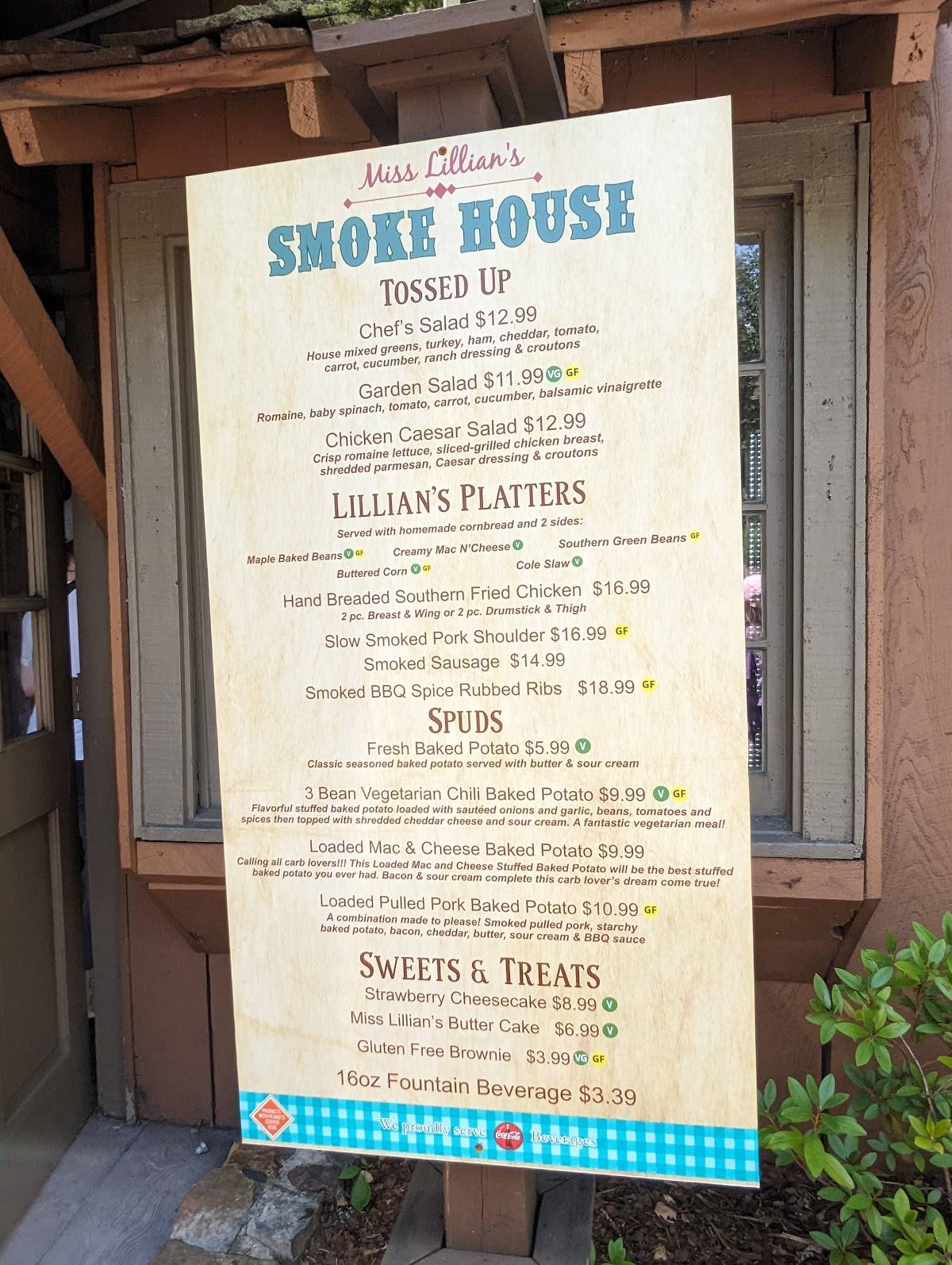Menu at Miss Lillian's Smoke House restaurant, Pigeon Forge