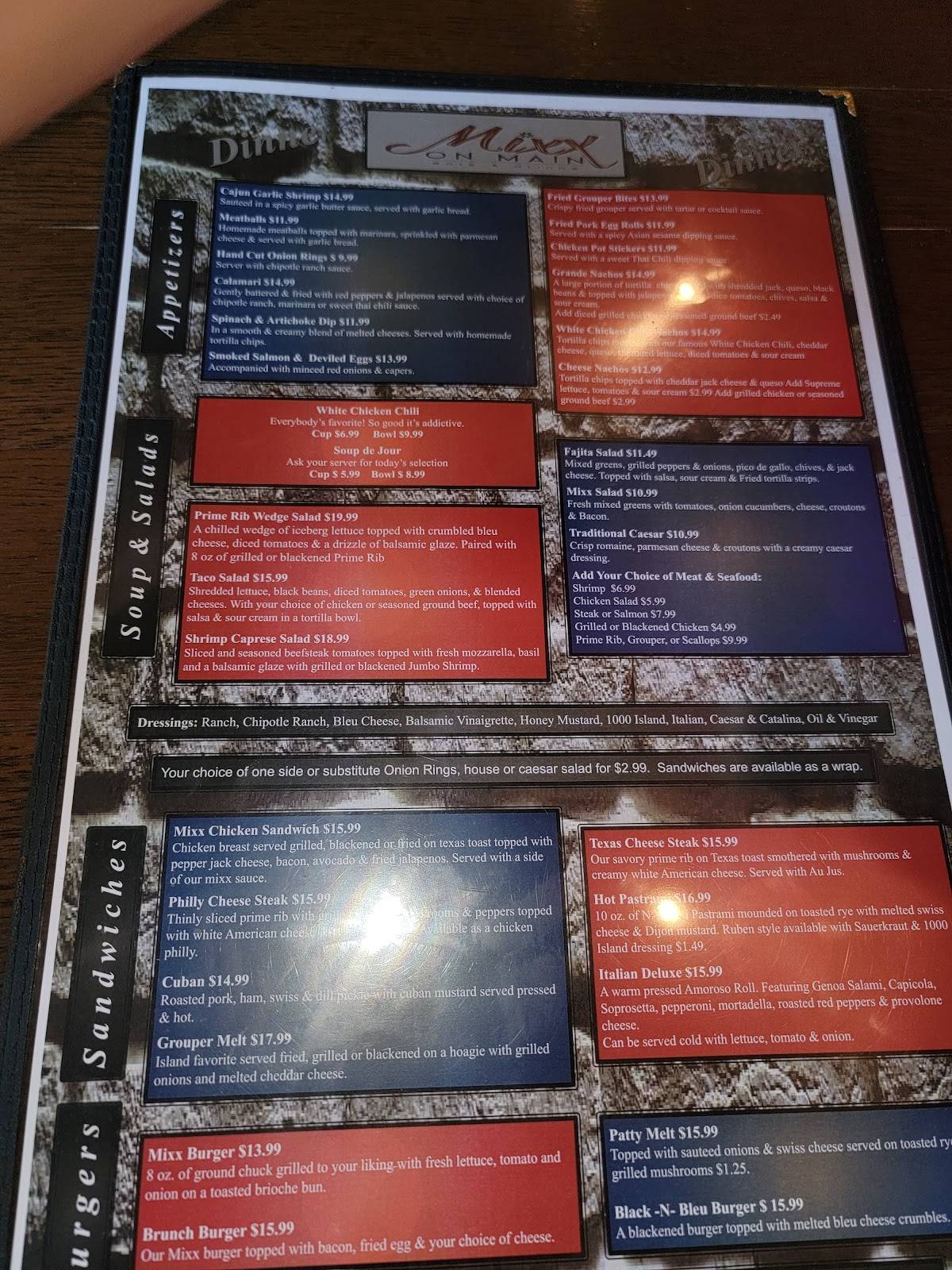 Menu at Mixx On Main pub & bar, Hilton Head Island