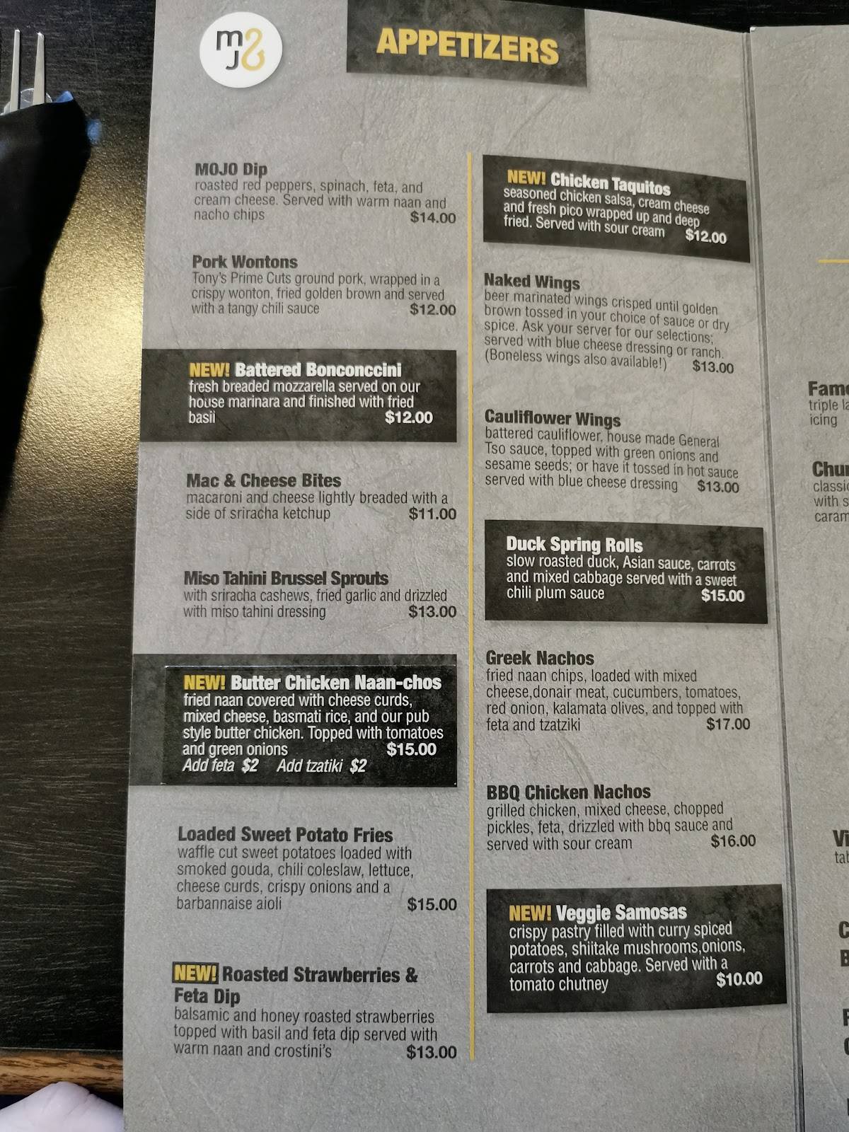 Menu at Monks & Jonesie restaurant, Fredericton