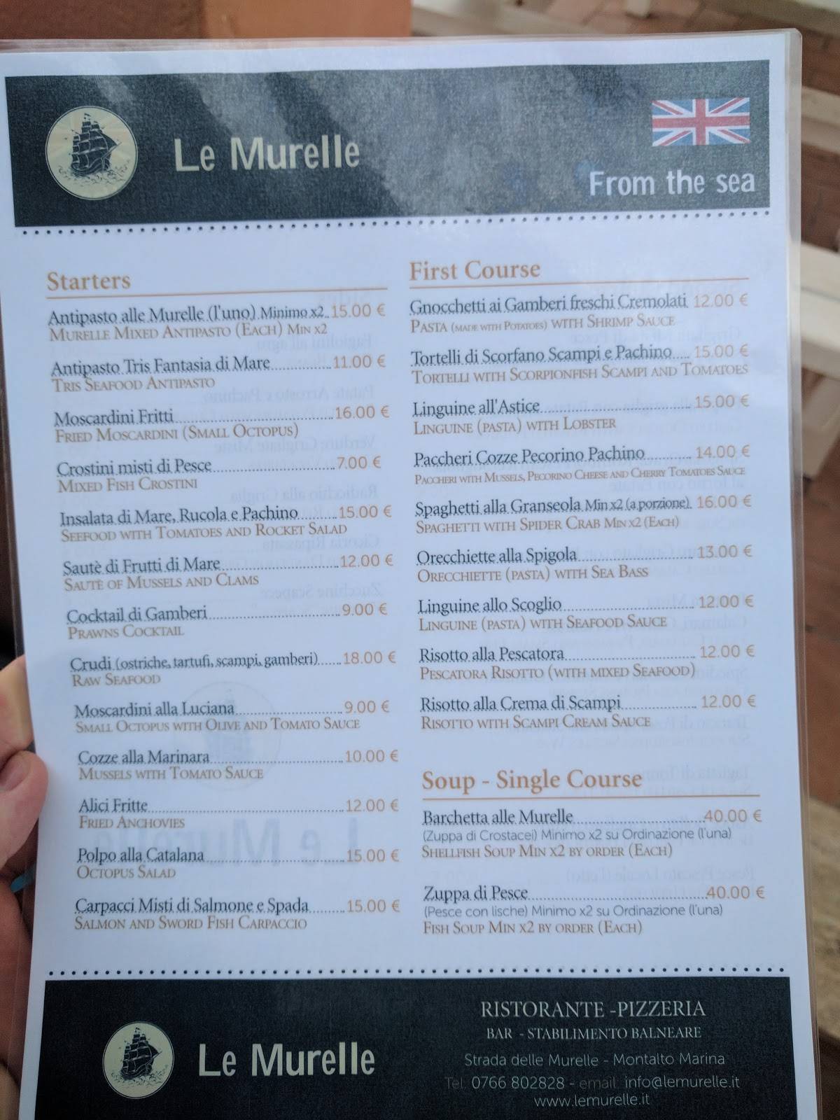 Menu da Ristorante Le Murelle, Montalto Marina