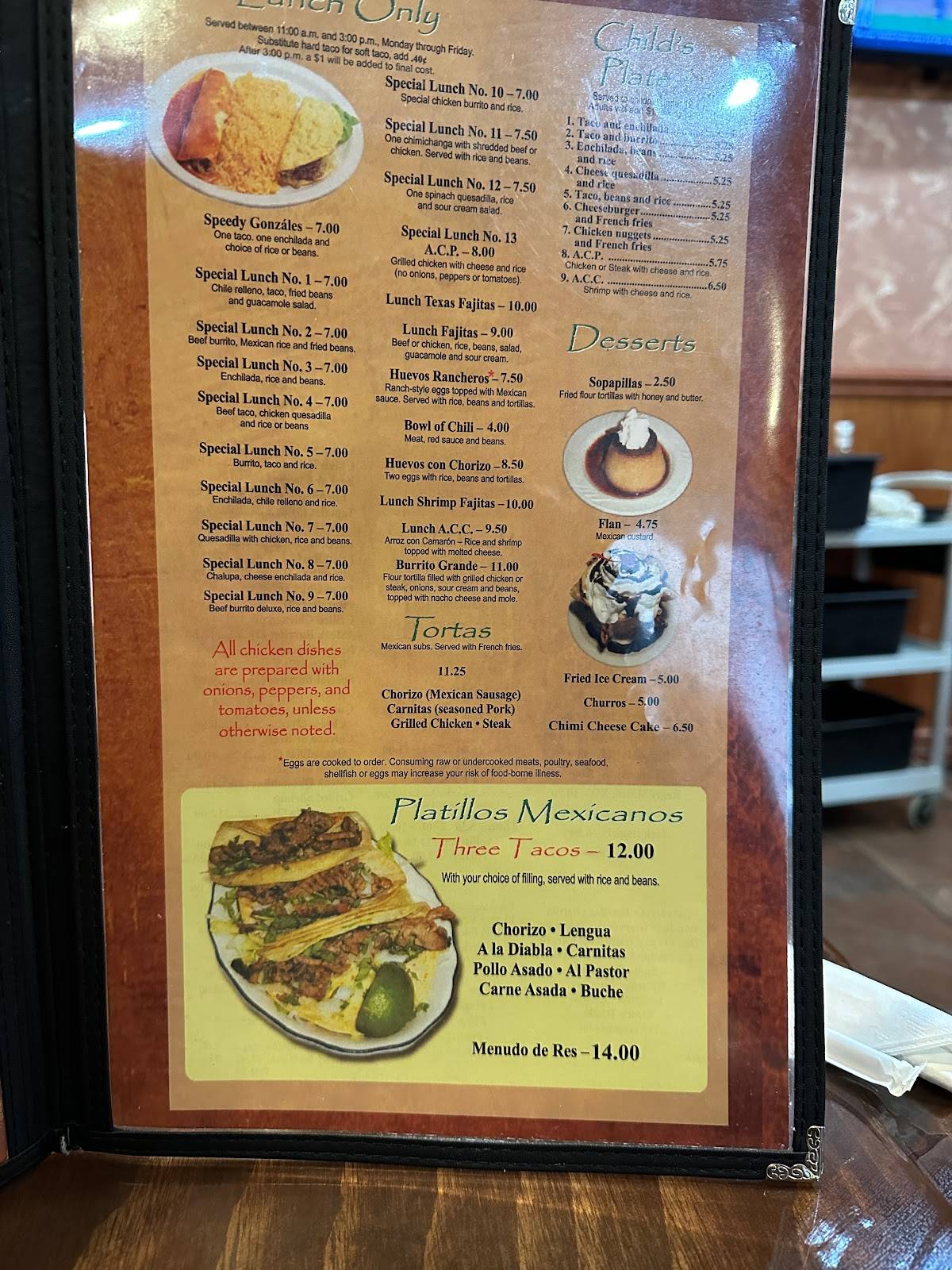 Menu at Monte D Rey restaurant, West Jefferson