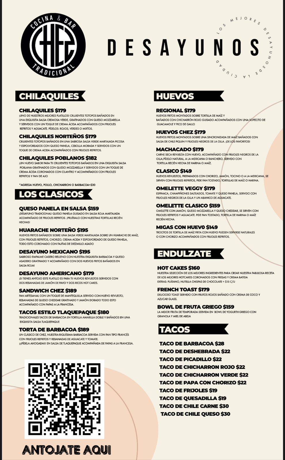 Carta del restaurante CHEZ Cocina Tradicional Cumbres, Monterrey, Paseo ...