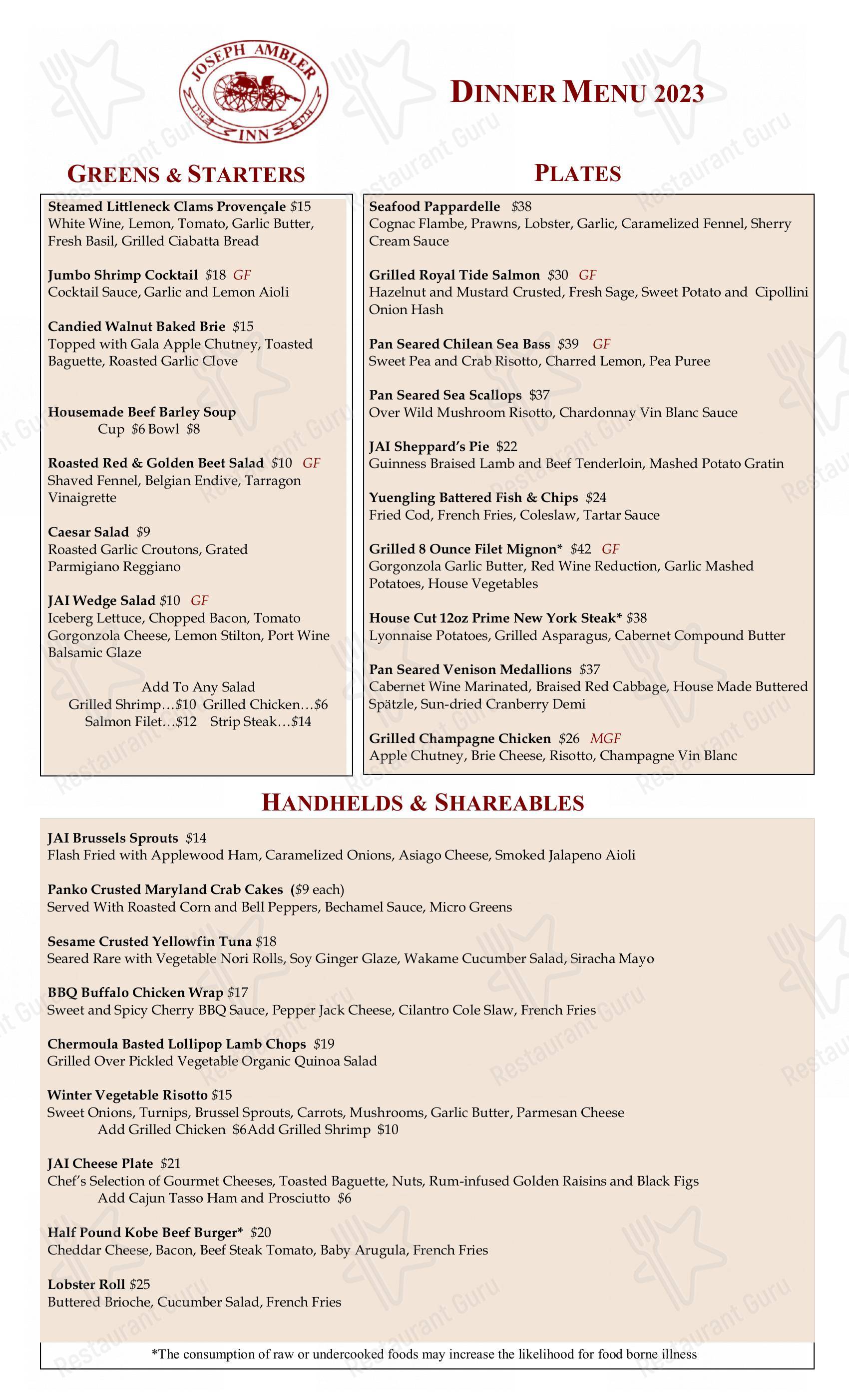 Menu at Joseph Ambler Inn pub & bar, Montgomeryville