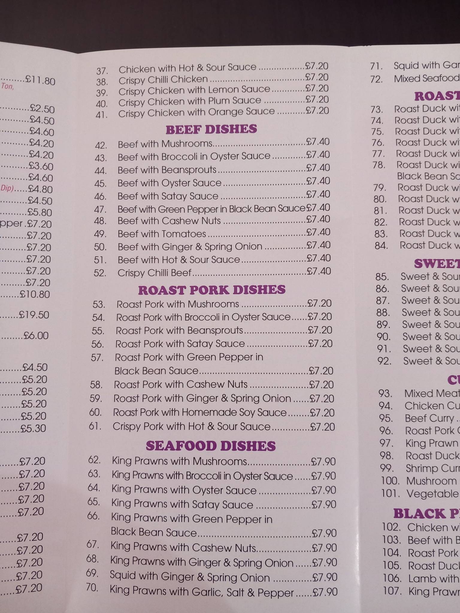 Menu at Moonflower fast food, Helston